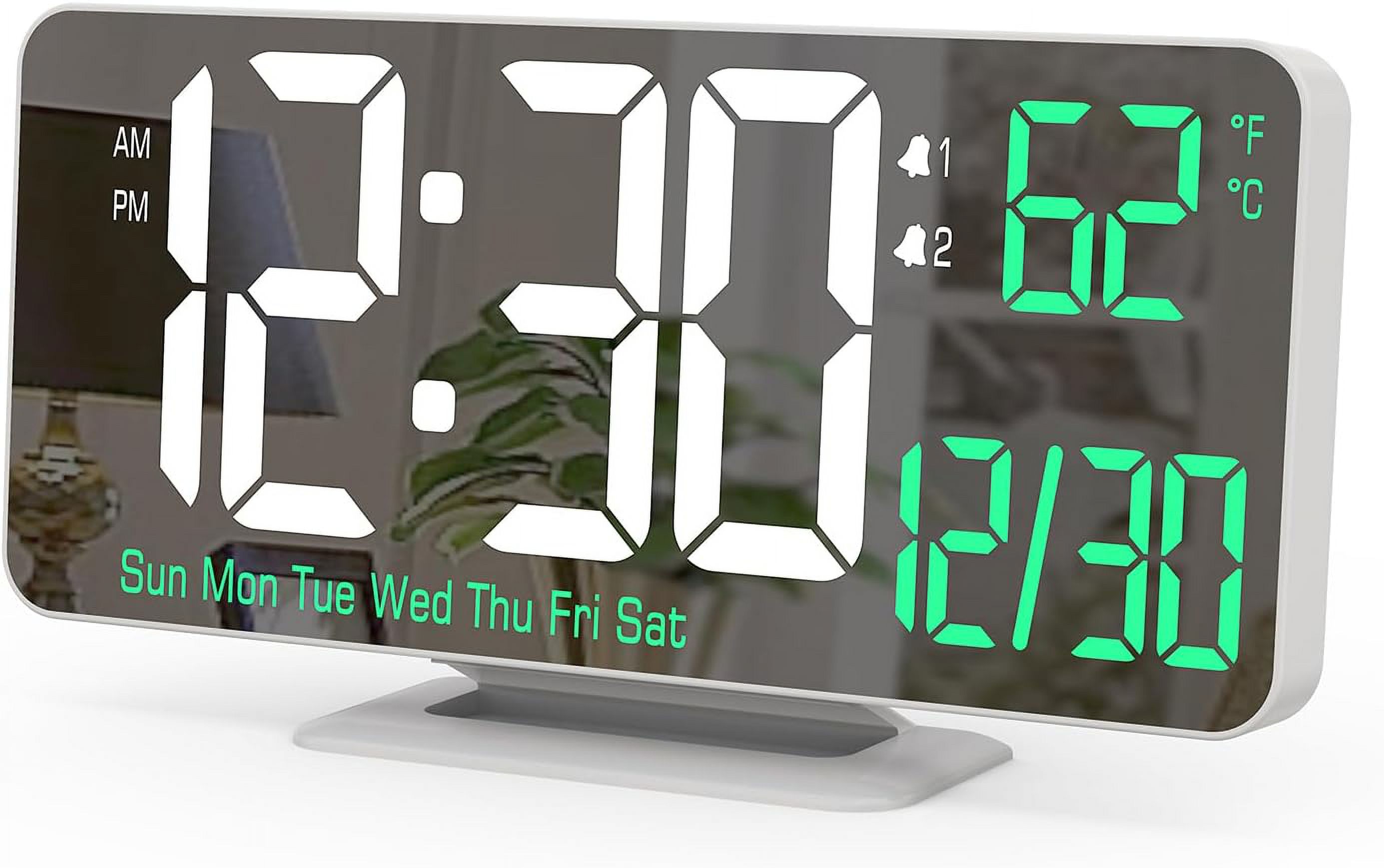 Alarm Clock for Bedroom, 6.7" Led Desk Digital Clock,Mirror Clock,Dual ...