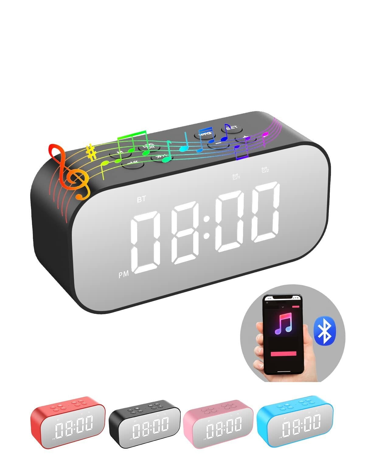 Alarm Clock for Bedrooms,Small Digital Clock with Bluetooth Speaker ...