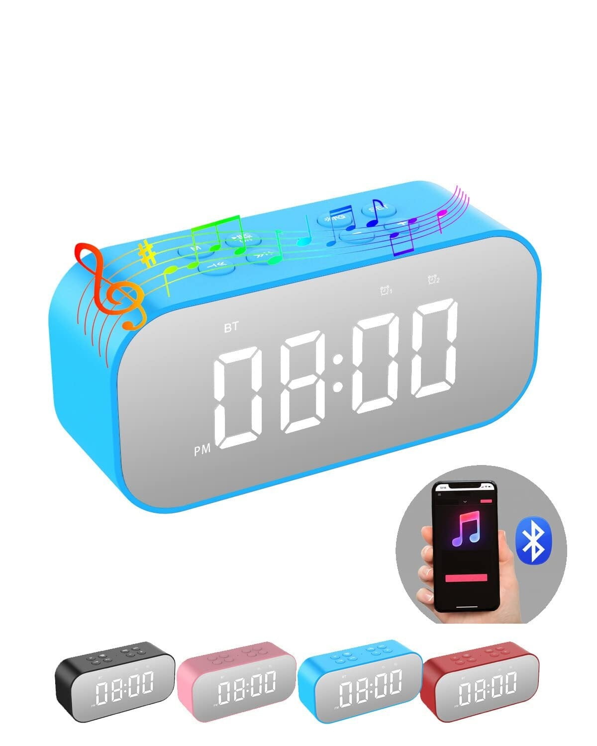 Alarm Clock for Bedrooms,Small Digital Clock with Bluetooth Speaker ...