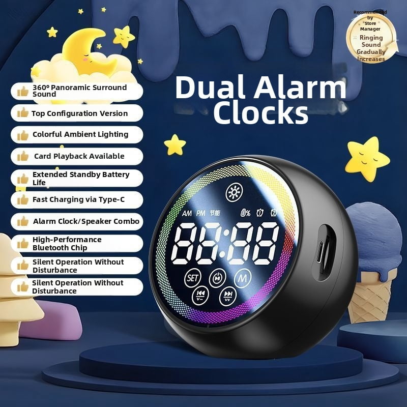 Alarm Clock with Bluetooth Speaker and Night Light, Portable Sound ...