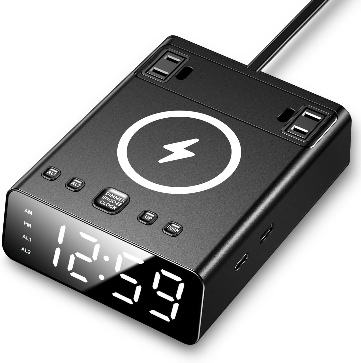 Alarm Clock with Fast USB-C & USB-A, Fast Chargers Power Strip 2 ...