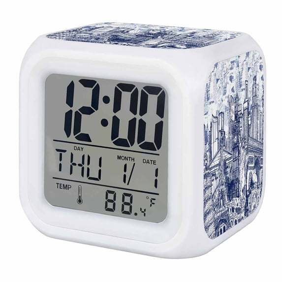 Alarm Clocks Architecture Landscape Digital Clock 7 Color LED Night ...