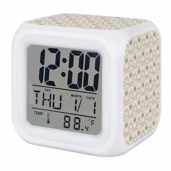 Alarm Clocks Baroque Pattern Digital Clock 7 Color LED Night Light ...