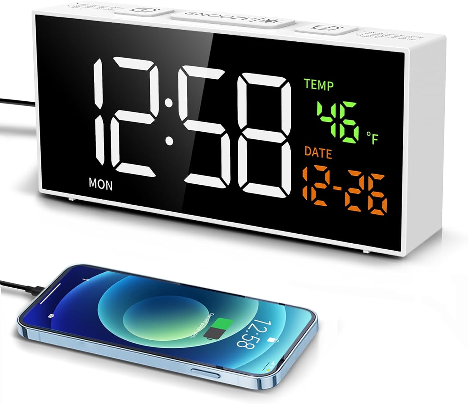 Alarm Clocks for Bedrooms, Digital Alarm Clock with Date Temperature ...