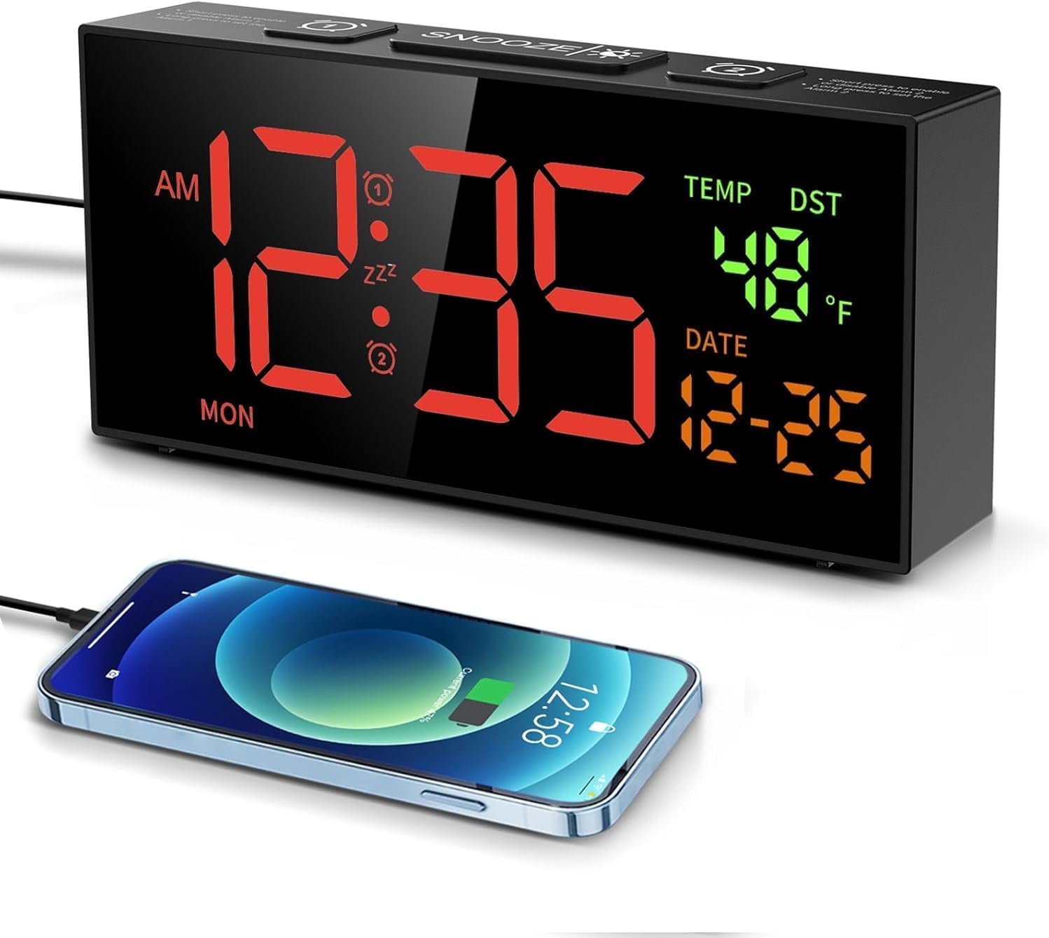 Alarm Clocks for Bedrooms, Digital Alarm Clock with Date Temperature ...