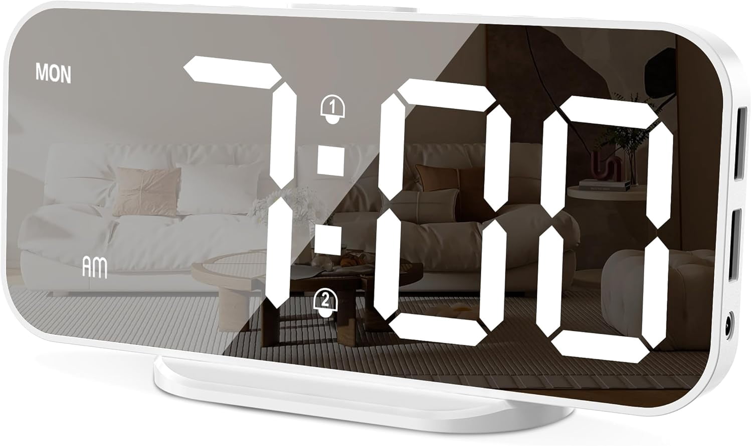 Alarm Clocks for Bedrooms, Slim LED Mirror Digital Alarm Clock, Large ...