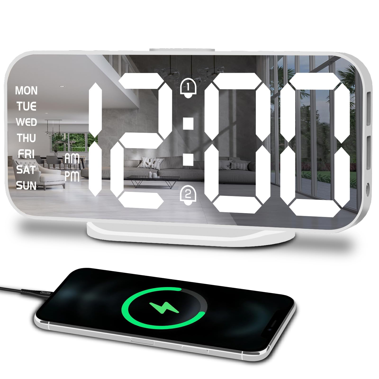 Alarm Clocks for Bedrooms, Slim LED Mirror Digital Alarm Clock, Large ...