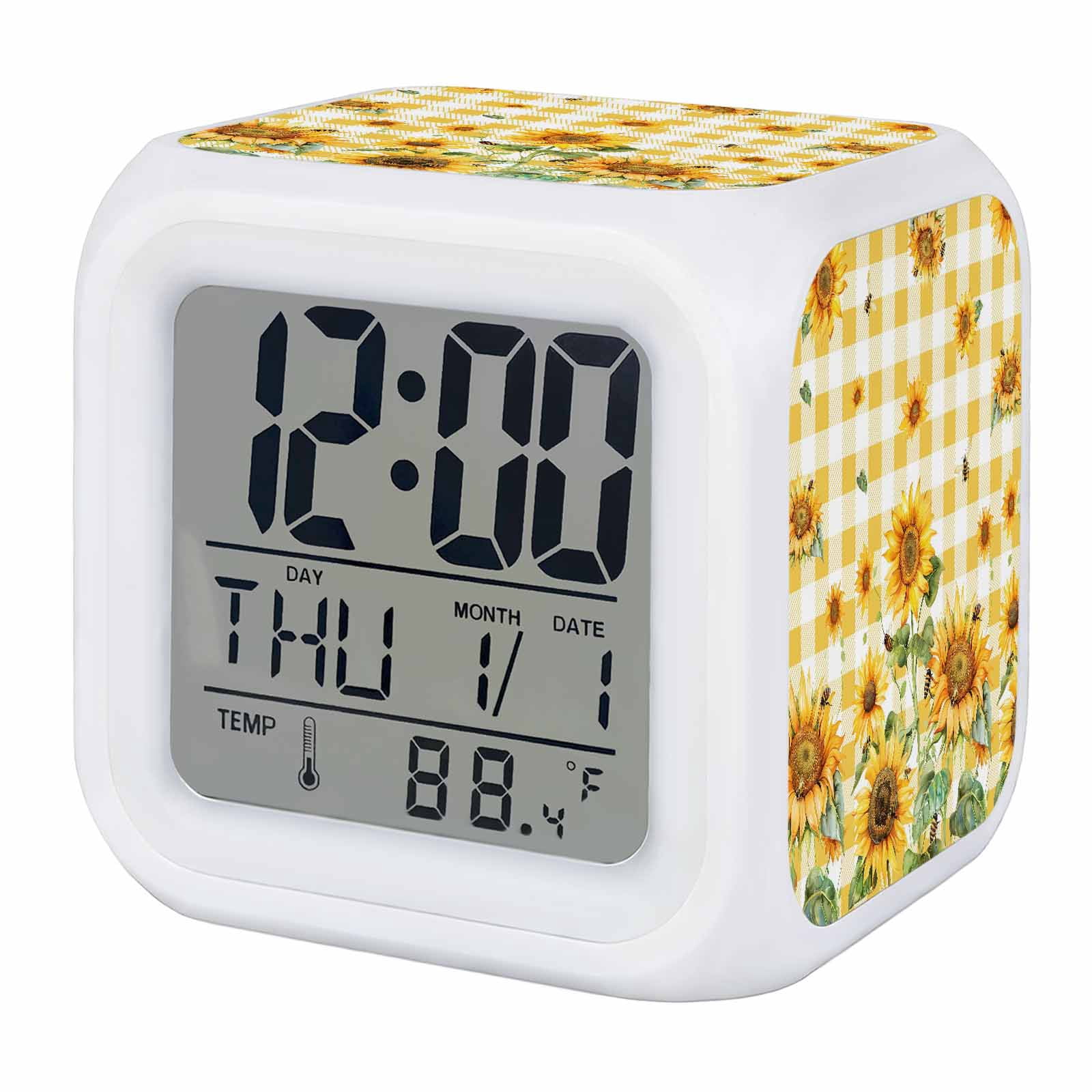 Alarm Clocks Bee Sunflower Digital Clock 7 Color LED Night Light Silent ...