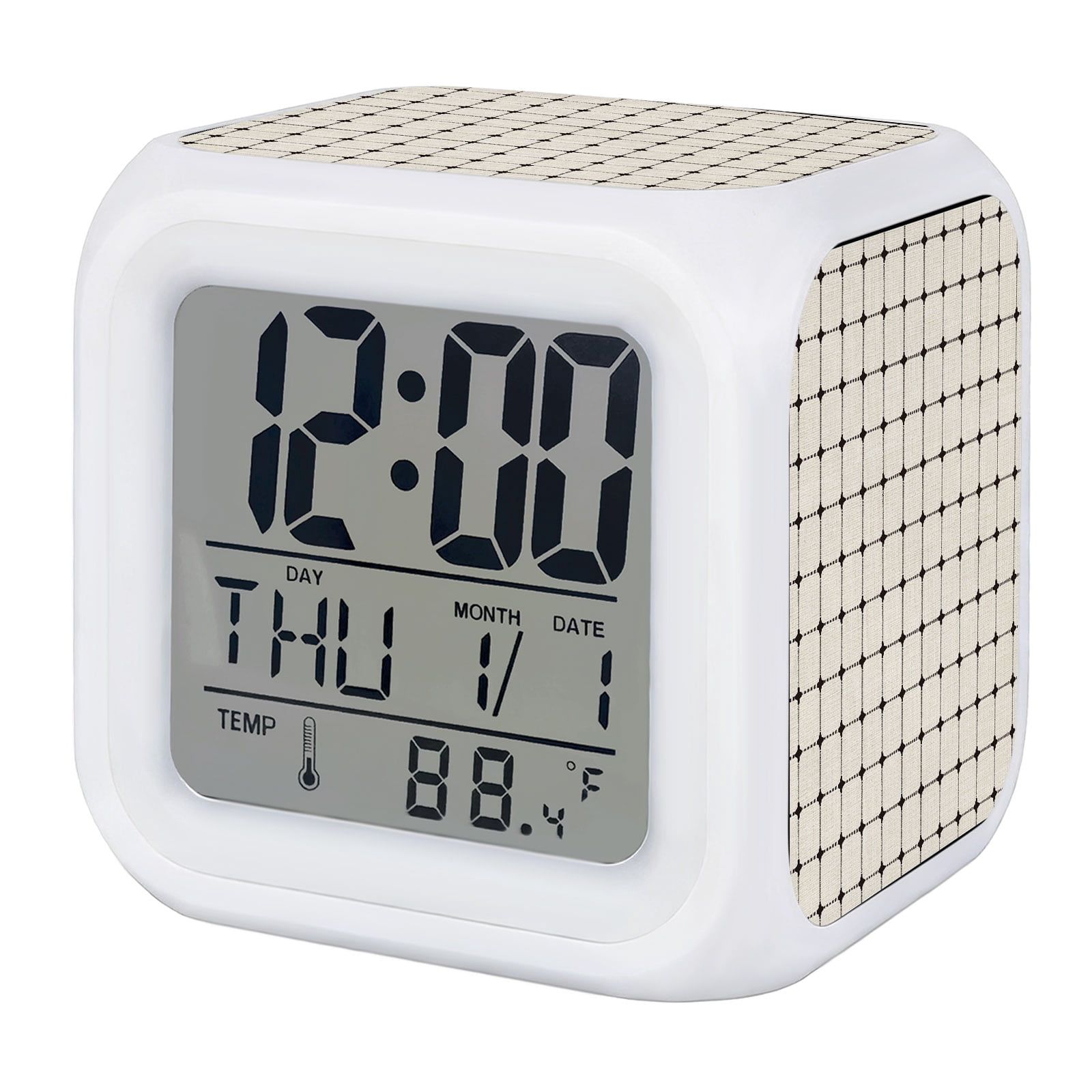 Alarm Clocks Beige Lines Plaid Digital Clock 7 Color LED Night Light ...