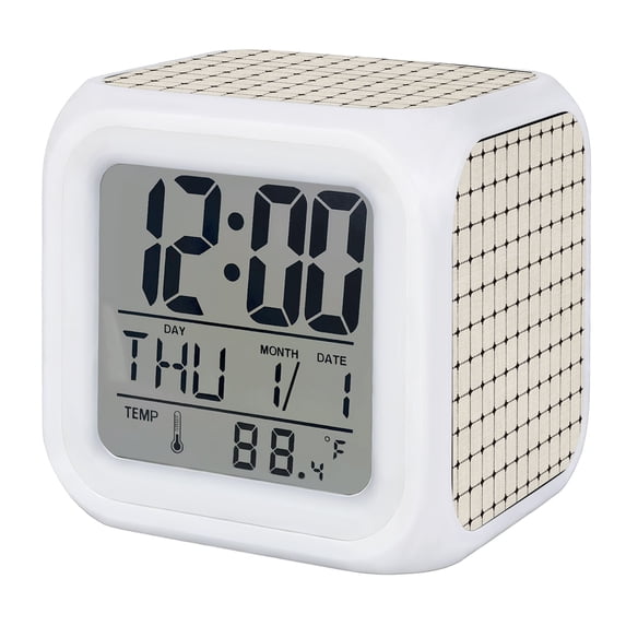 Alarm Clocks Beige Lines Plaid Digital Clock 7 Color LED Night Light ...