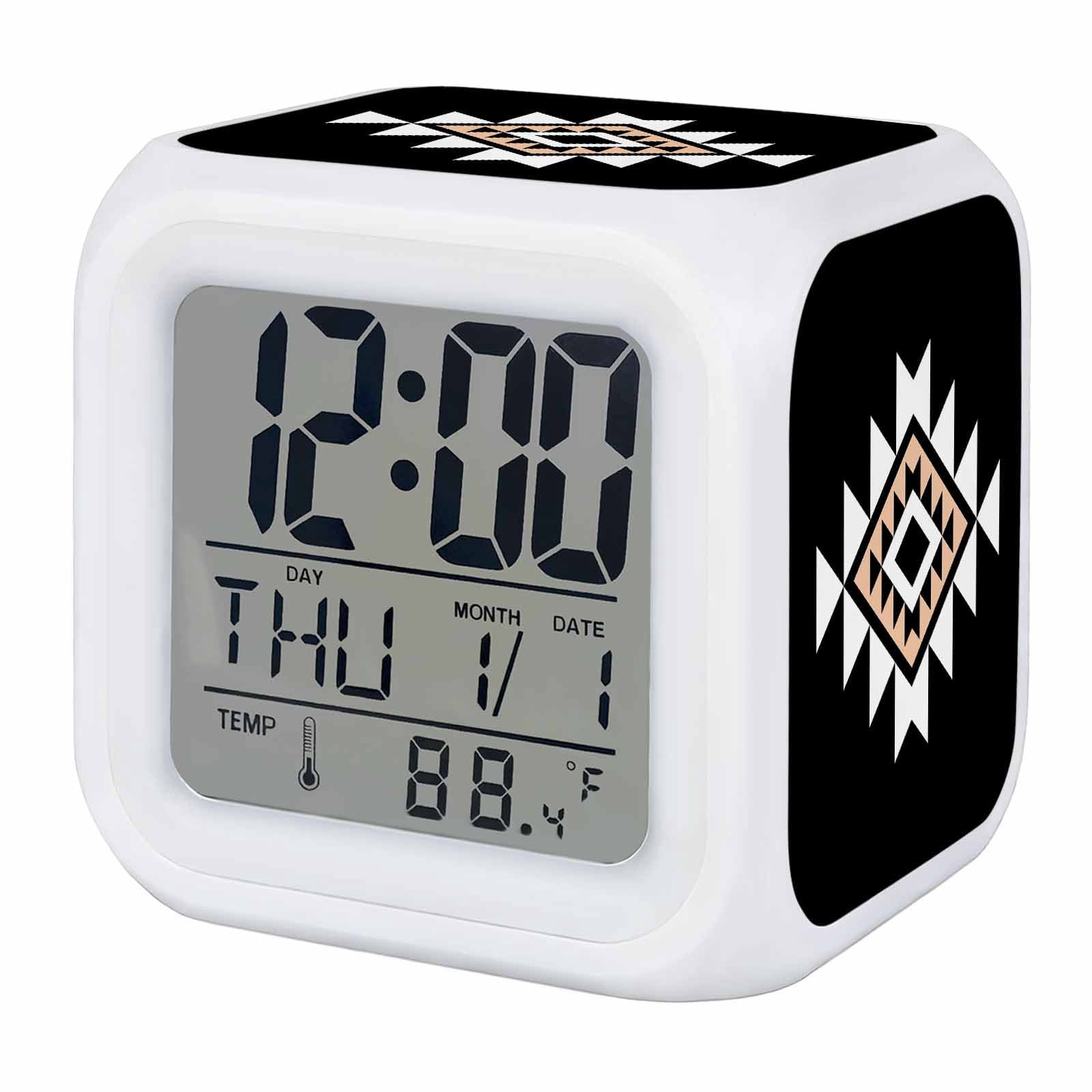 Alarm Clocks Black Aztec Digital Clock 7 Color LED Night Light Silent ...