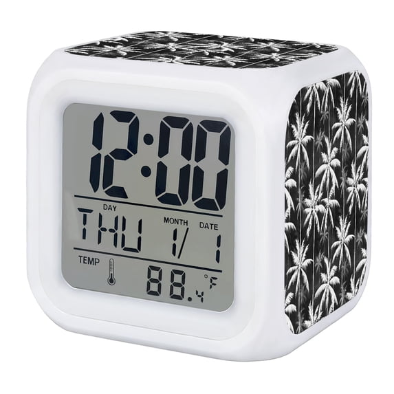 Alarm Clocks Black Coastal Coconut Trees Digital Clock 7 Color LED ...