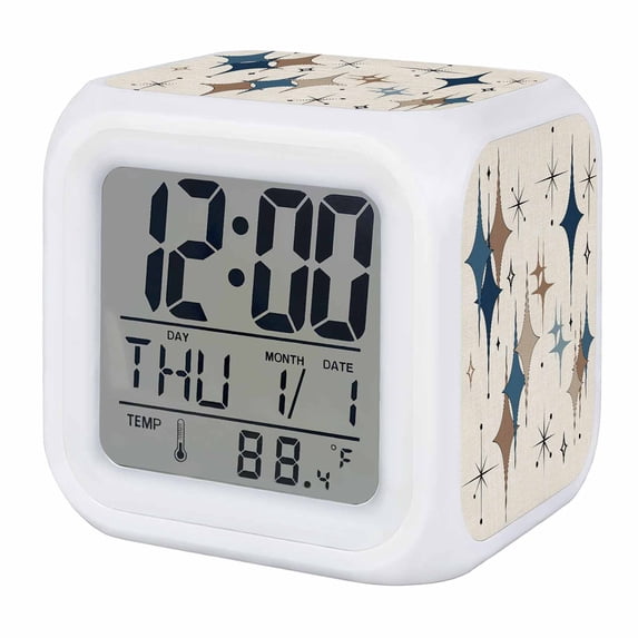 Alarm Clocks Blue Brown Diamond Digital Clock 7 Color LED Night Light ...