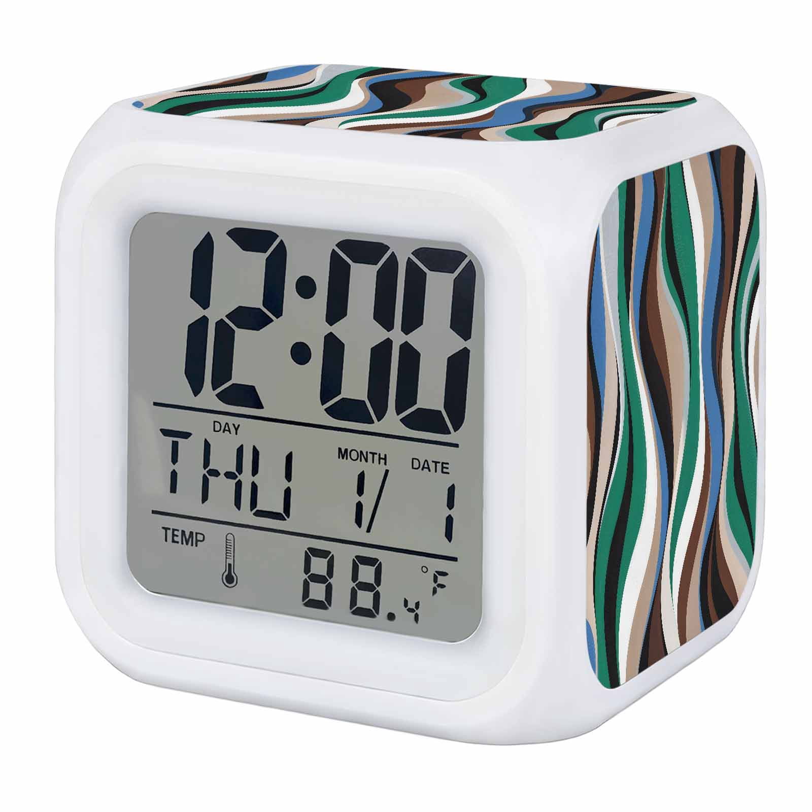 Alarm Clocks Blue Green White Stripes Digital Clock 7 Color LED Night ...