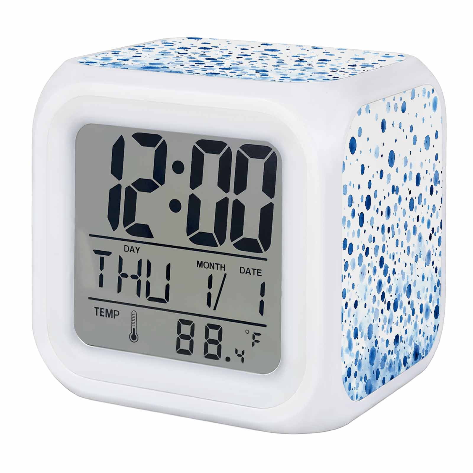 Alarm Clocks Blue Polka Dot Digital Clock 7 Color LED Night Light ...