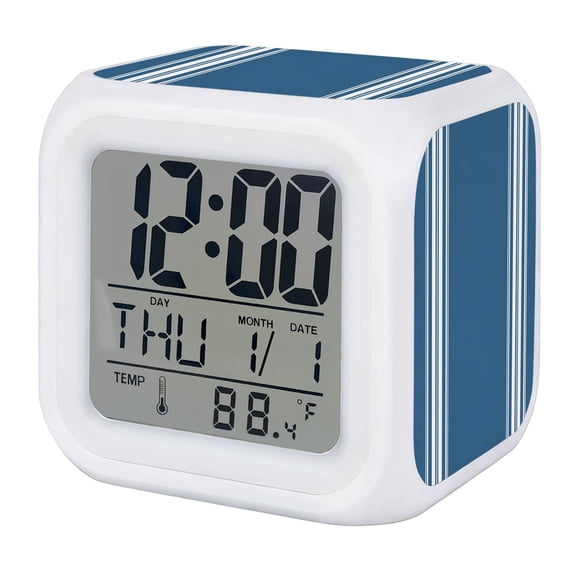 Alarm Clocks Blue Vertical Stripes Digital Clock 7 Color LED Night ...