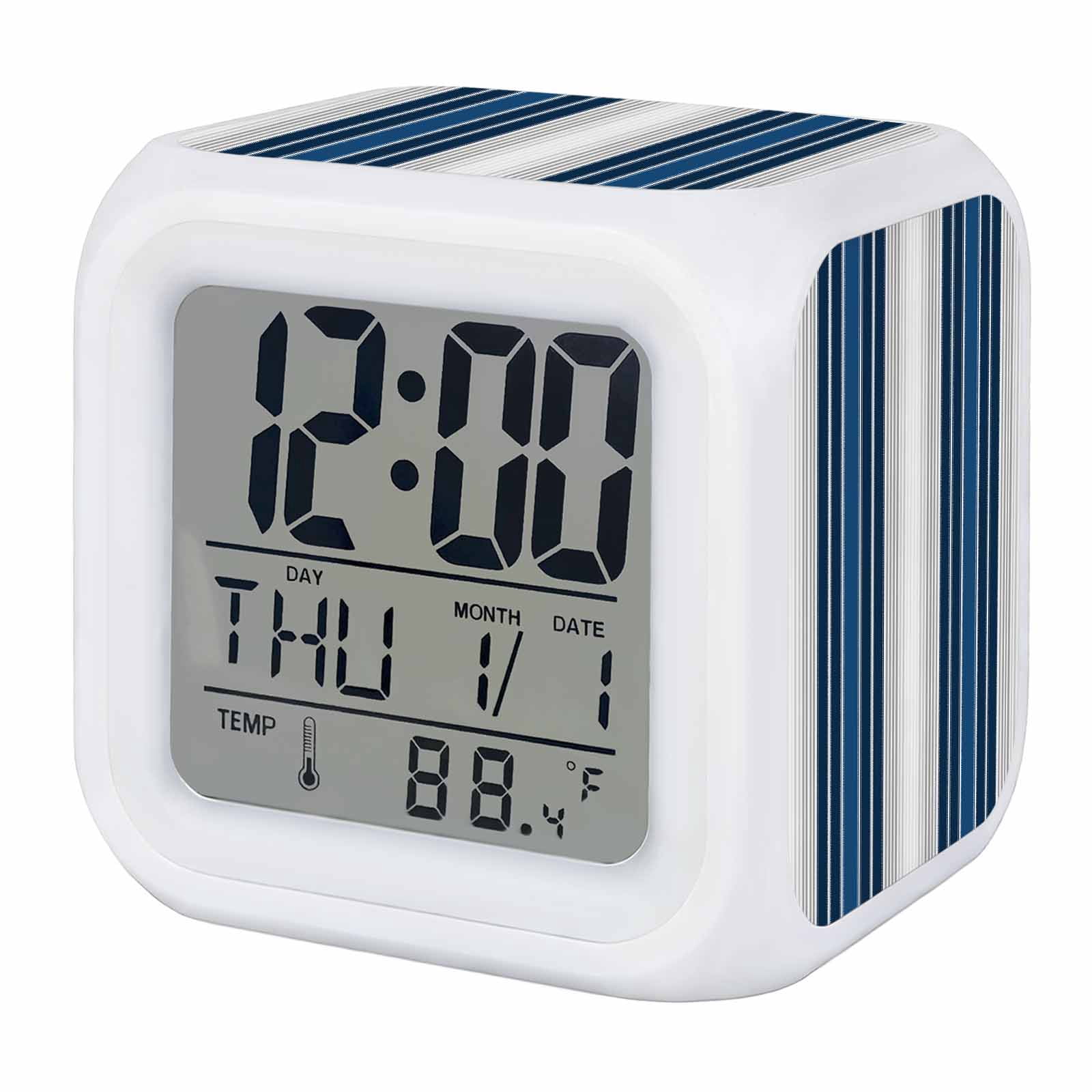 Alarm Clocks Blue Vertical Stripes Digital Clock 7 Color LED Night ...