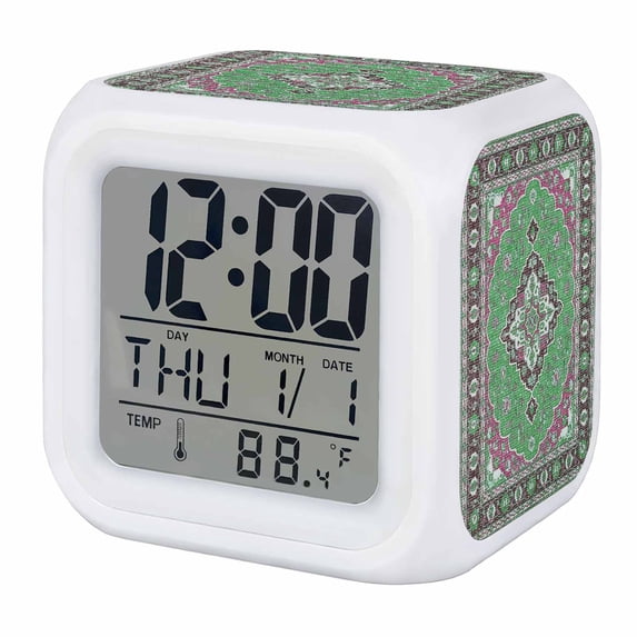 Alarm Clocks Boho Flower Digital Clock 7 Color LED Night Light Silent ...
