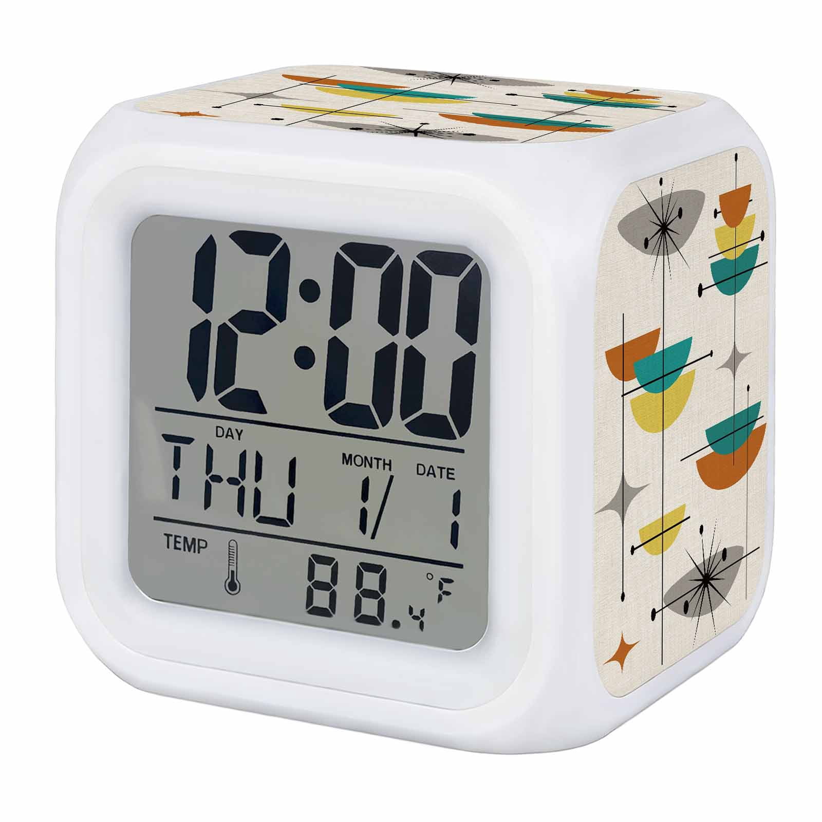 Alarm Clocks Boho Mid Century Digital Clock 7 Color LED Night Light ...