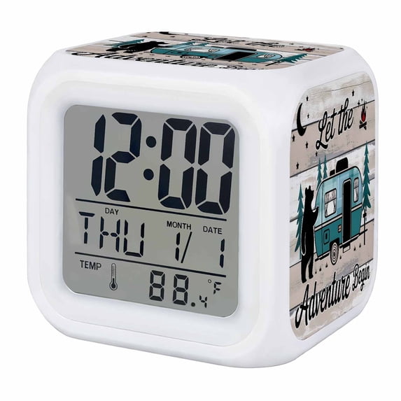 Alarm Clocks Camper Van Bear Digital Clock 7 Color LED Night Light ...