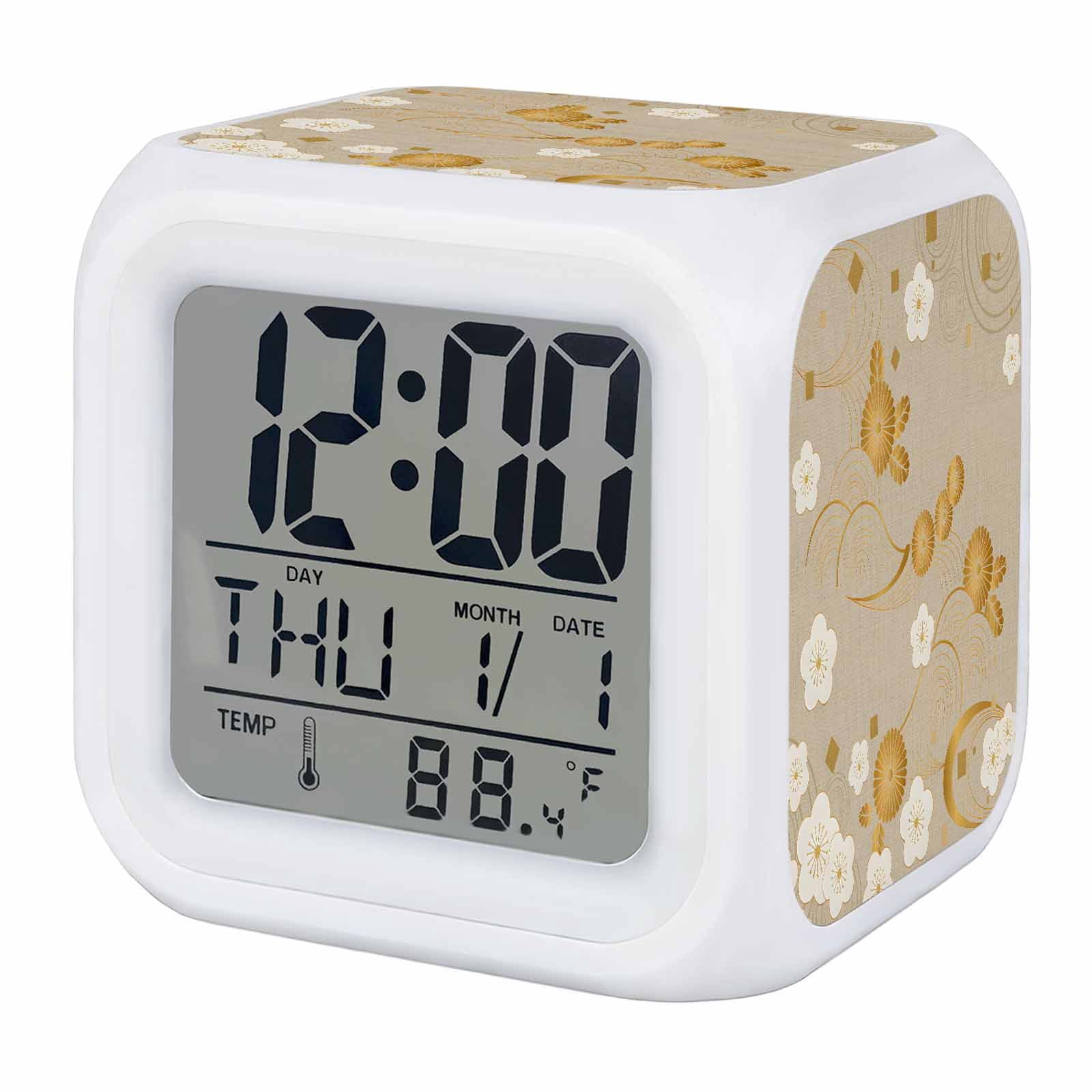 Alarm Clocks Cherry Blossoms Digital Clock 7 Color LED Night Light ...