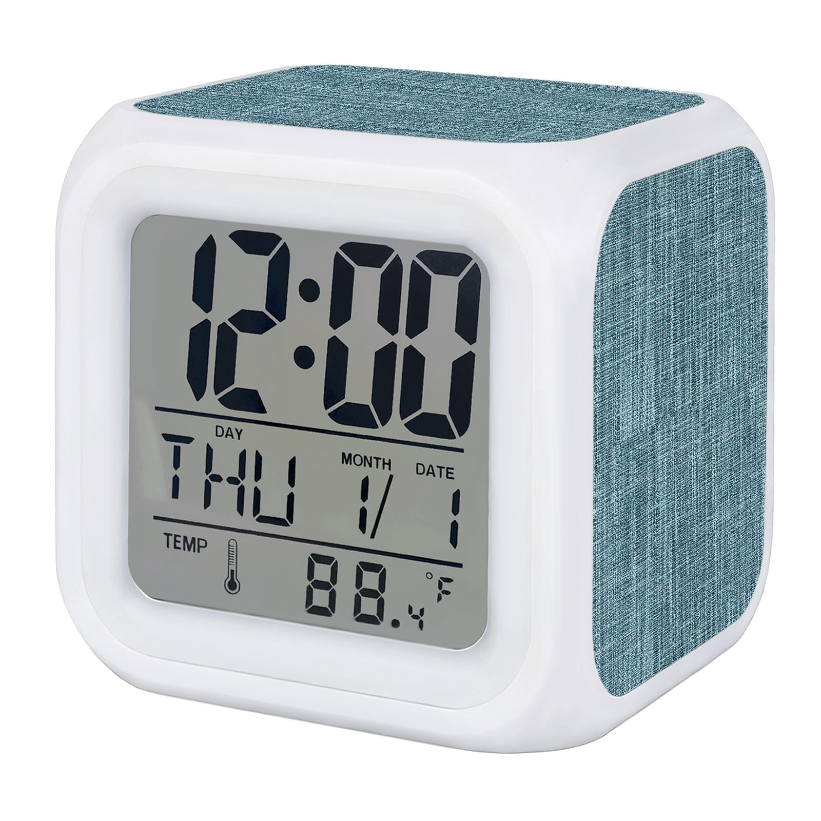 Alarm Clocks Deep Blue Linen Digital Clock 7 Color LED Night Light ...