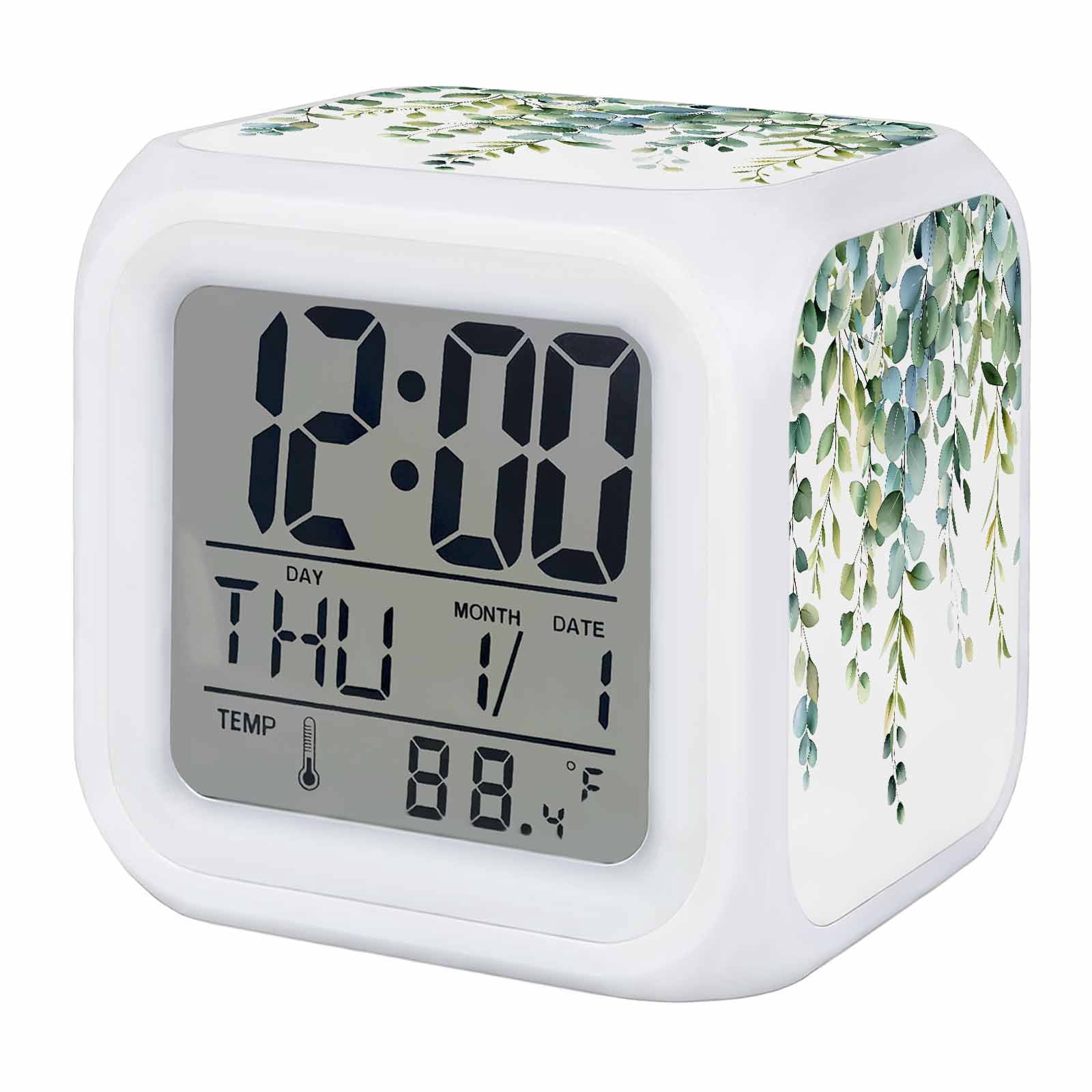 Alarm Clocks Eucalyptus Leaves Digital Clock 7 Color LED Night Light ...