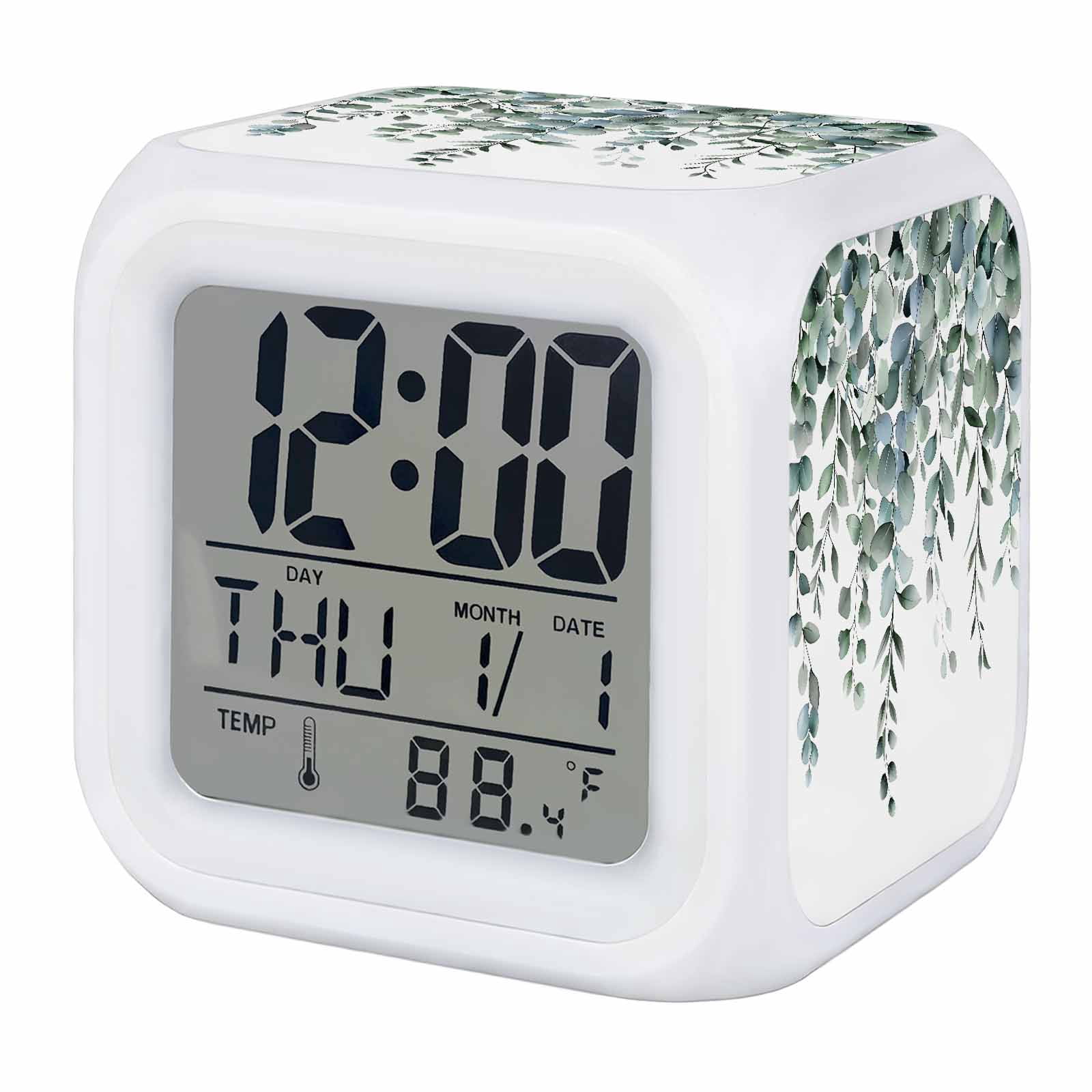 Alarm Clocks Eucalyptus Leaves Digital Clock 7 Color LED Night Light ...