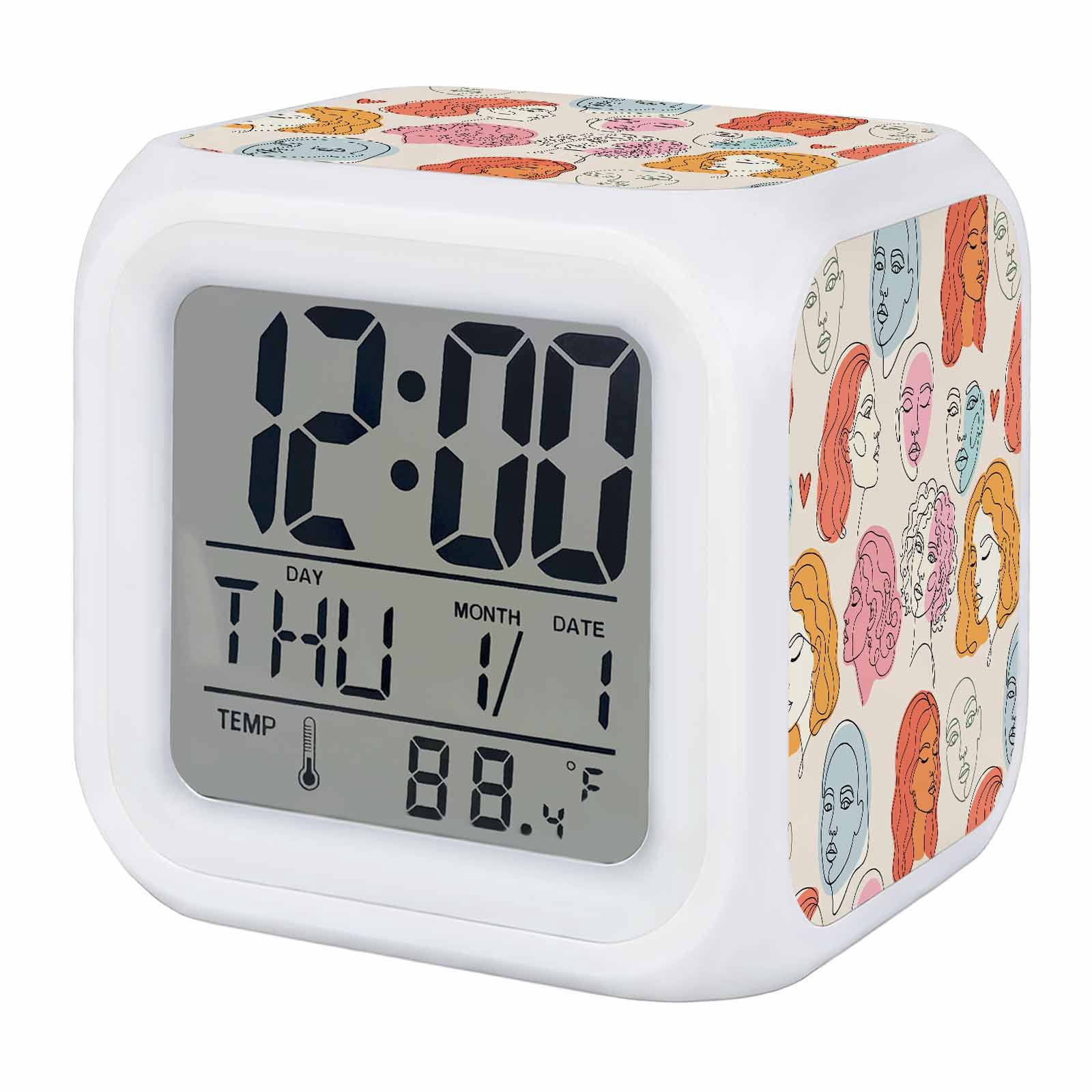 Alarm Clocks Feminine Sketch Digital Clock 7 Color LED Night Light ...