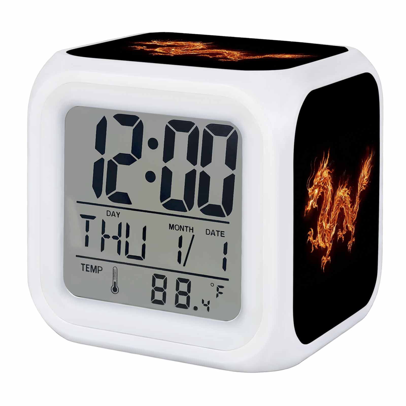 Alarm Clocks Flames Dragon Digital Clock 7 Color LED Night Light Silent ...