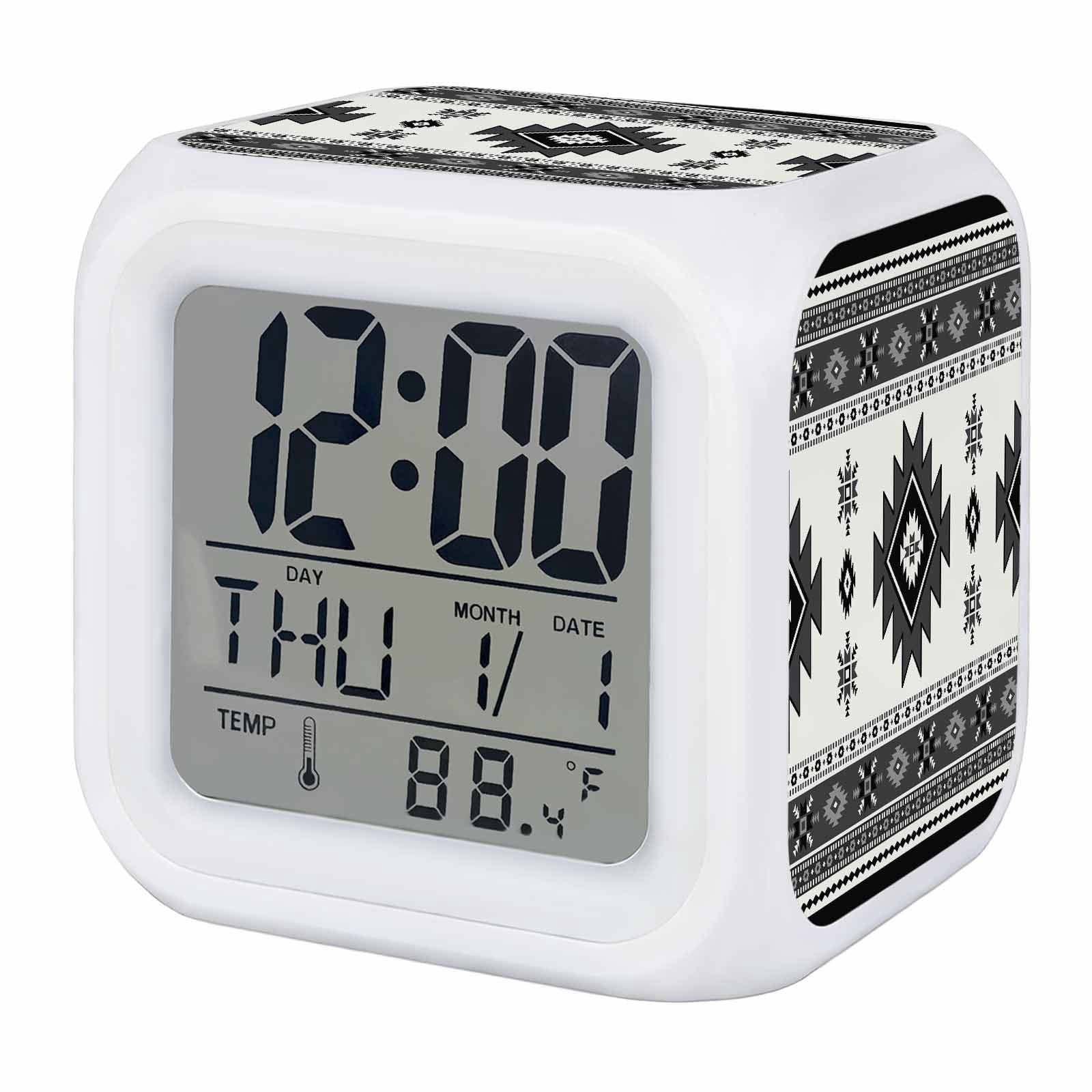 Alarm Clocks Gray Bohemian Digital Clock 7 Color LED Night Light Silent ...