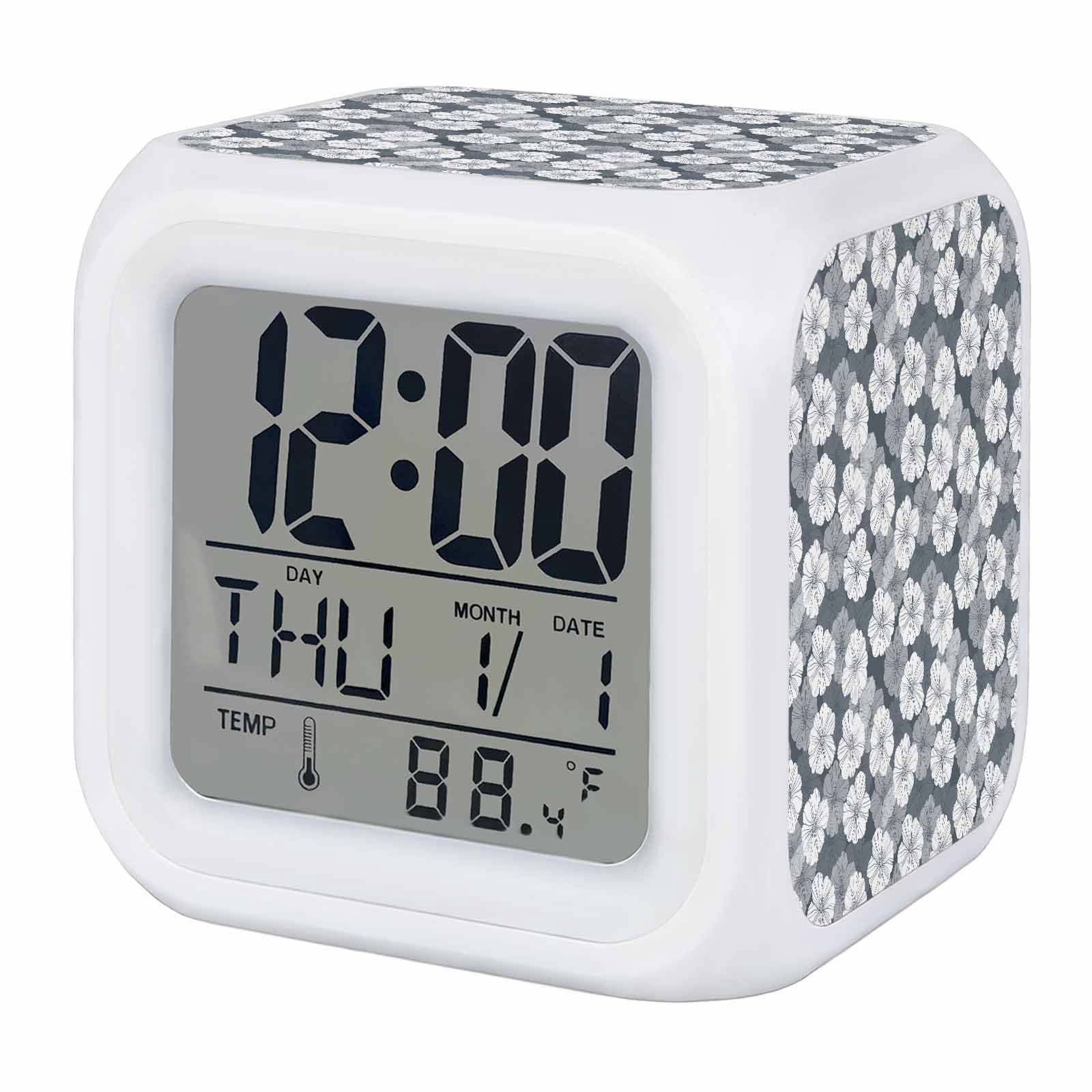 Alarm Clocks Gray Flower Digital Clock 7 Color LED Night Light Silent ...