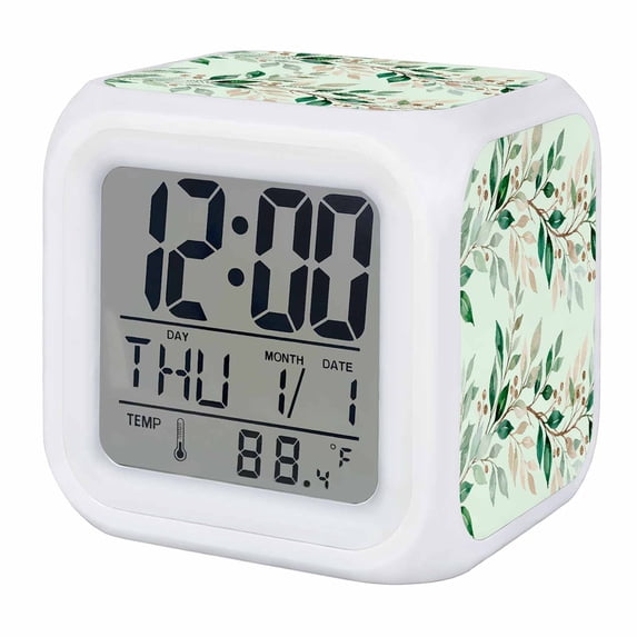 Alarm Clocks Green Leaves Branches Digital Clock 7 Color LED Night ...