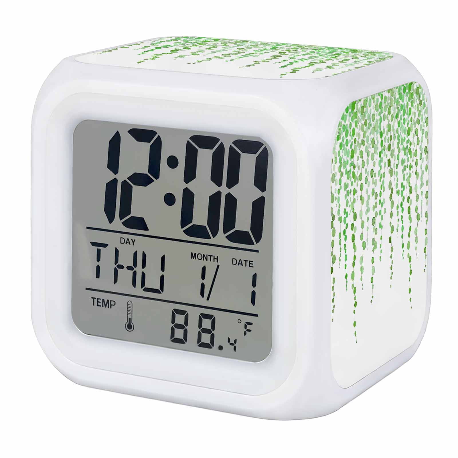 Alarm Clocks Green Polka Dots Vines Digital Clock 7 Color LED Night ...