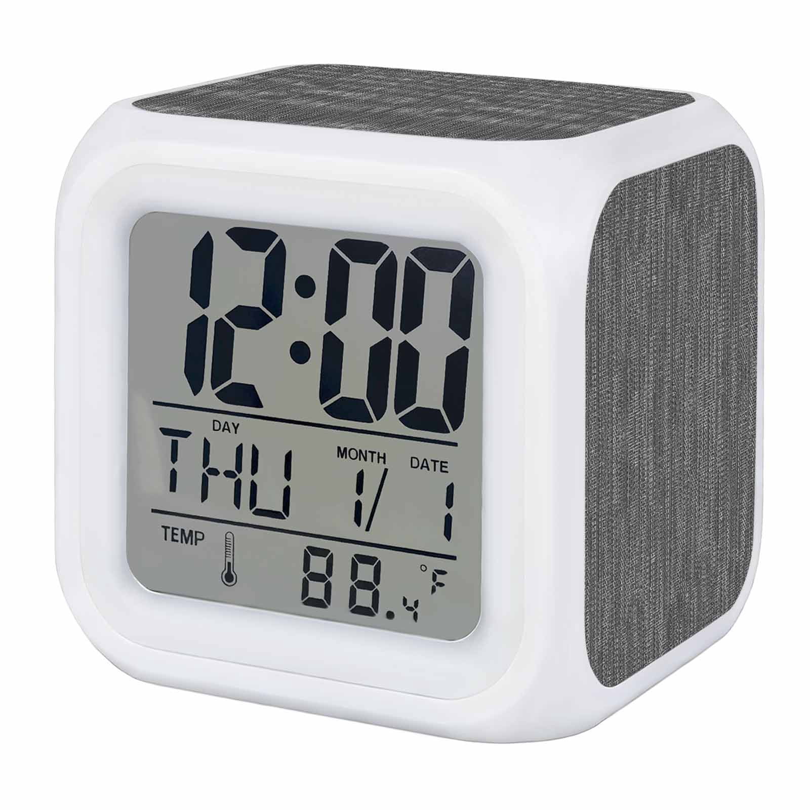 Alarm Clocks Grey Linen Weave Texture Digital Clock 7 Color LED Night ...
