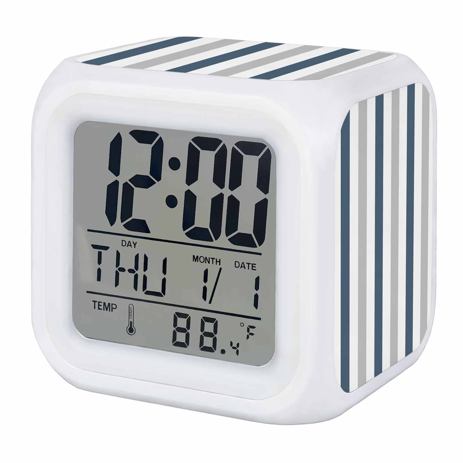 Alarm Clocks Haze Blue Grey Stripes Digital Clock 7 Color LED Night ...