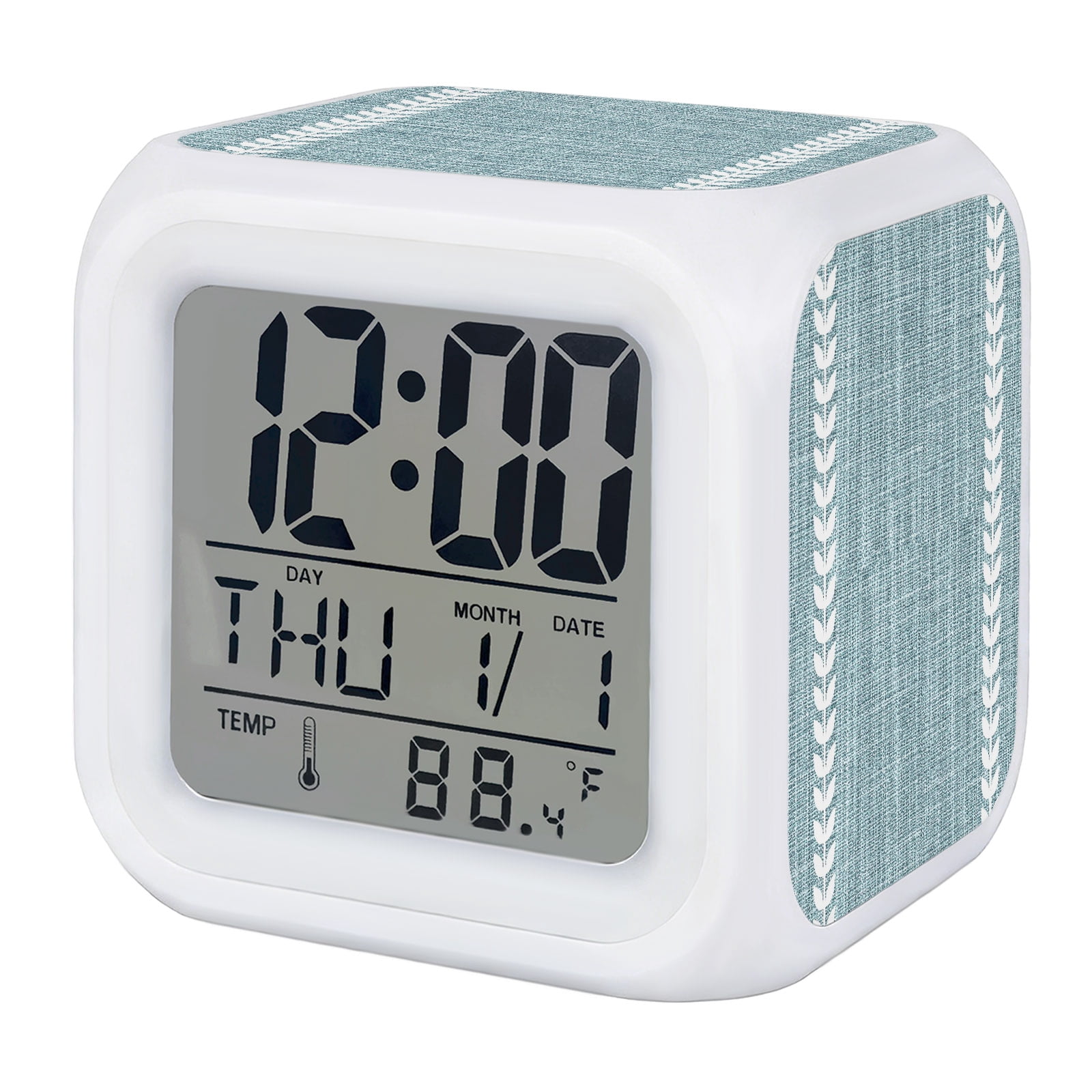 Alarm Clocks Haze Blue Linen Leaf Vines Digital Clock 7 Color LED Night ...