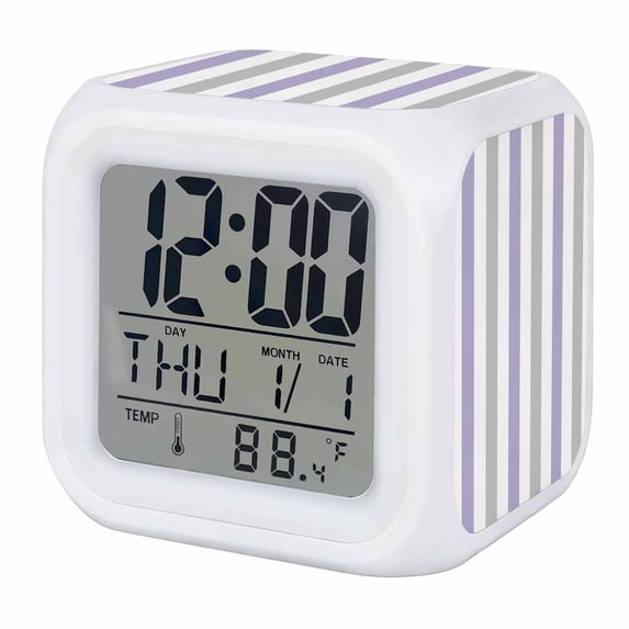 Alarm Clocks Lavender Purple Grey Striped Digital Clock 7 Color LED ...