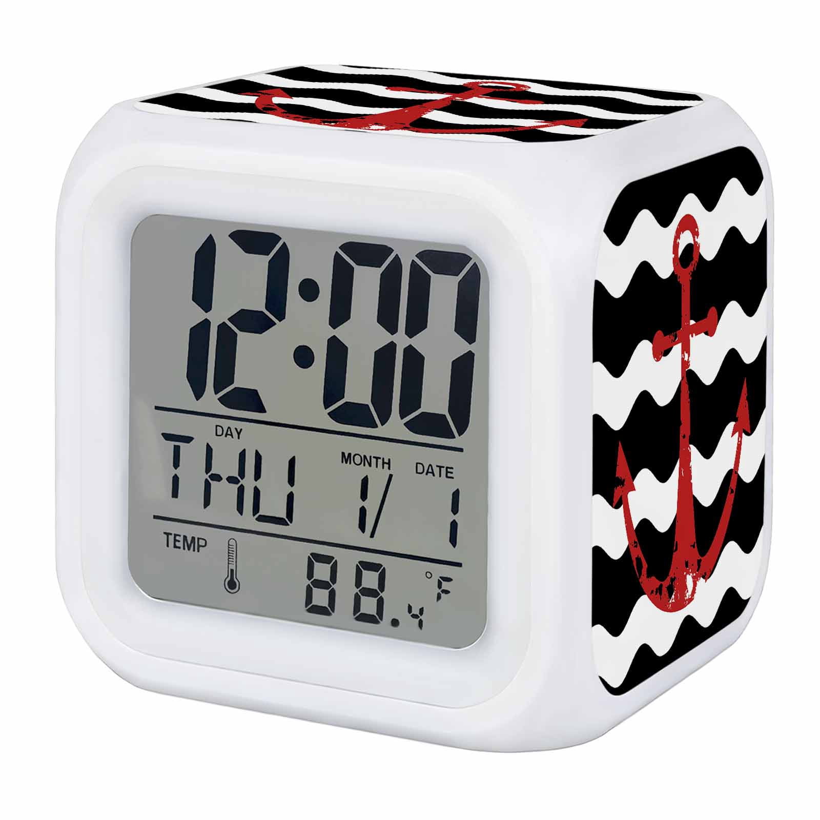 Alarm Clocks Nautical Anchor Digital Clock 7 Color LED Night Light ...