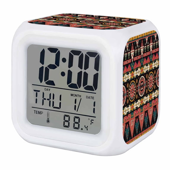 Alarm Clocks Orange Aztec Boho Digital Clock 7 Color LED Night Light ...