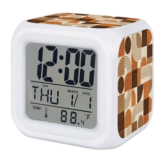 Alarm Clocks Orange Quarter Circles Digital Clock 7 Color LED Night ...