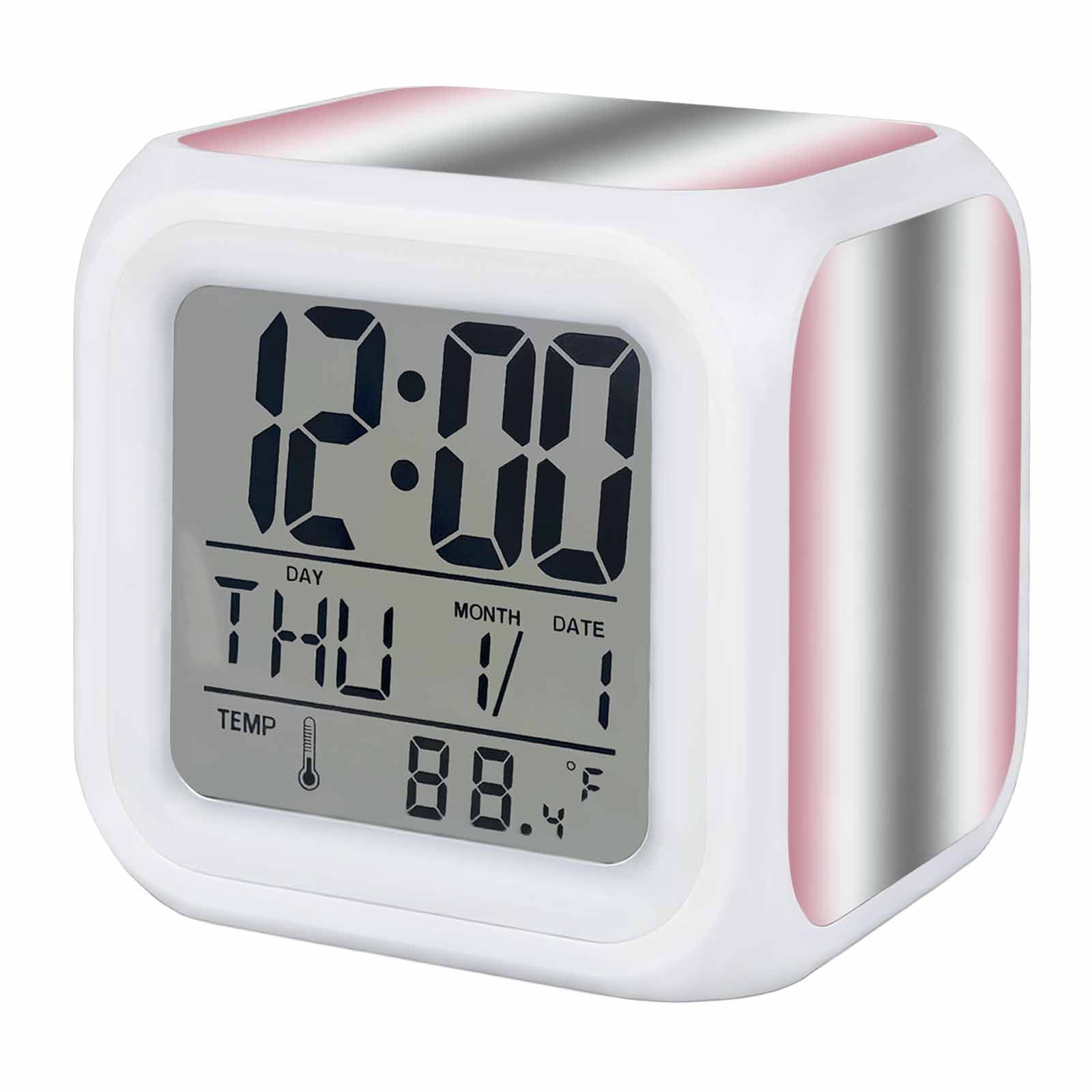Alarm Clocks Pink Grey Digital Clock 7 Color LED Night Light Silent Non ...