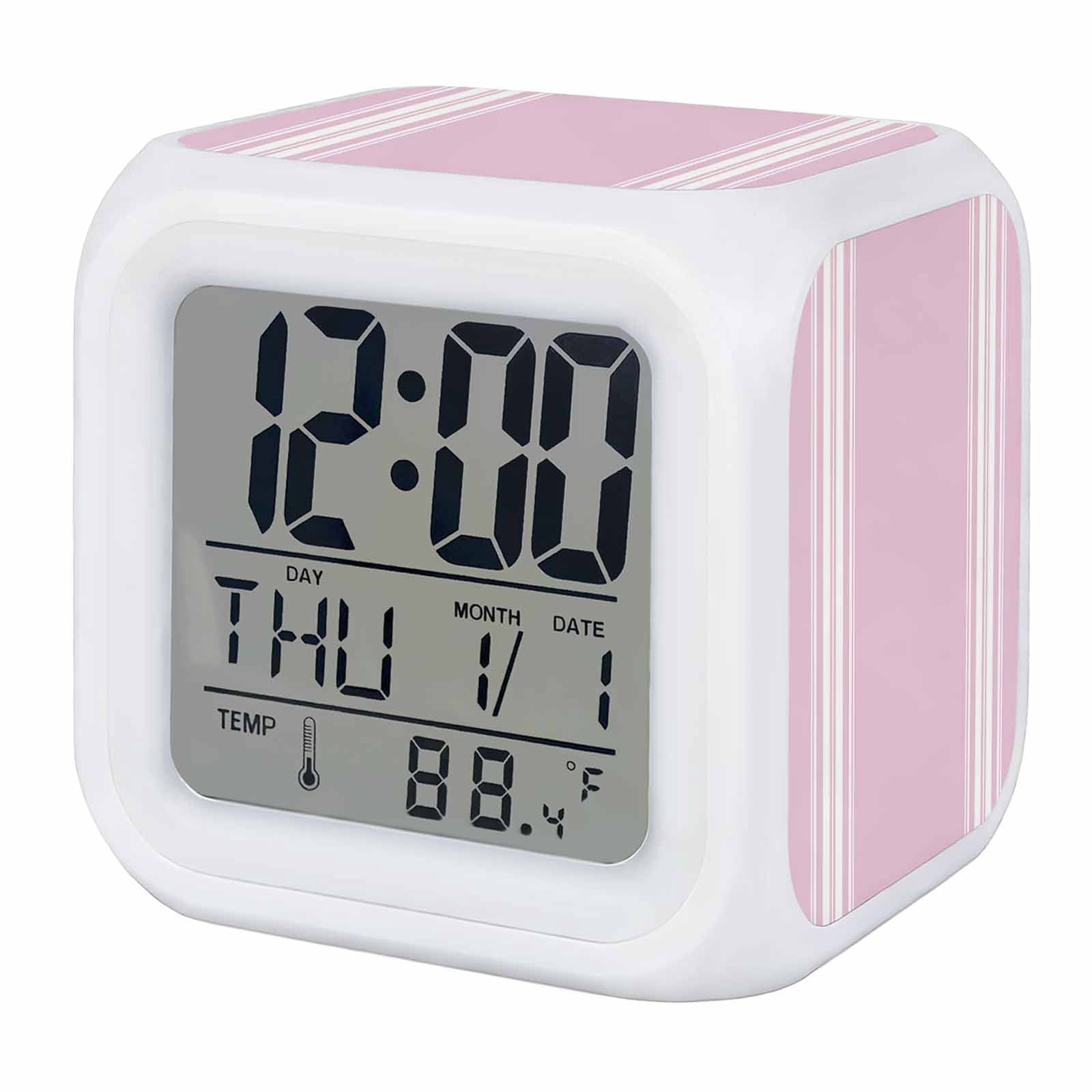 Alarm Clocks Pink Stripes Digital Clock 7 Color LED Night Light Silent ...