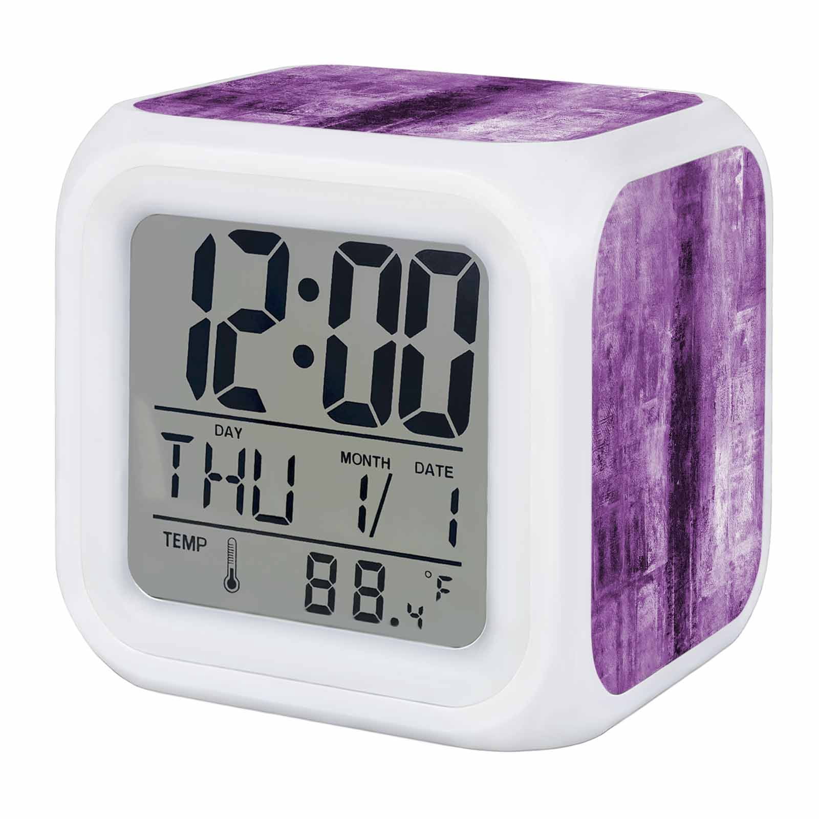 Alarm Clocks Purple Paint Digital Clock 7 Color LED Night Light Silent ...