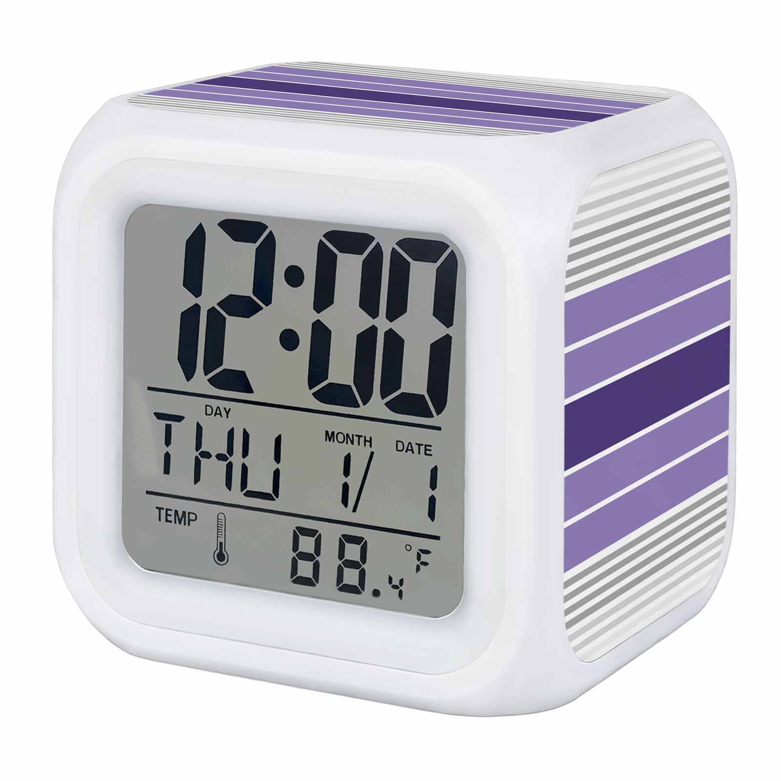 Alarm Clocks Purple Striped Digital Clock 7 Color LED Night Light ...