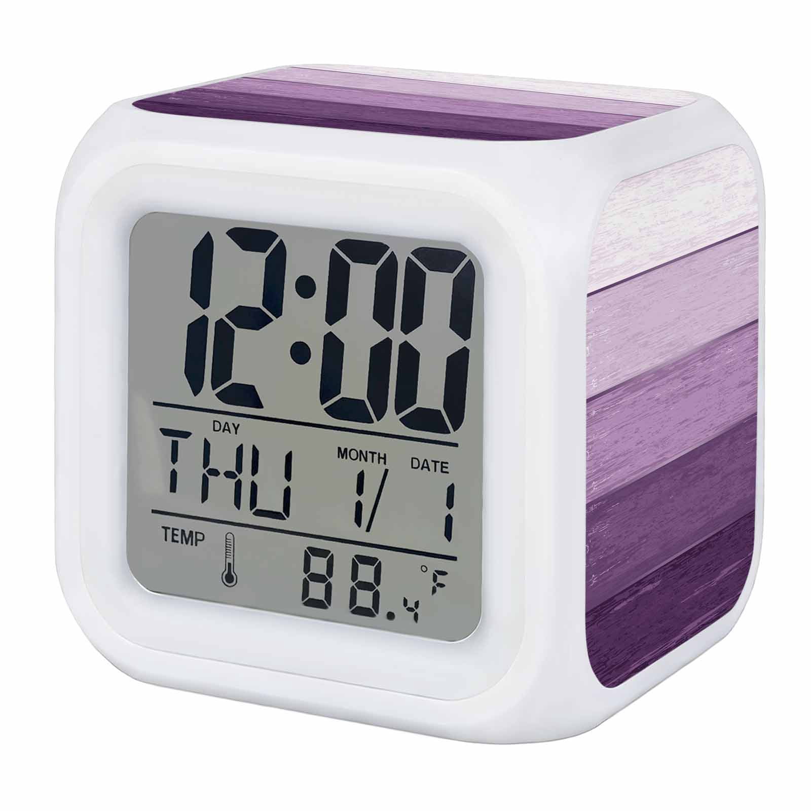Alarm Clocks Purple Wood Grain Digital Clock 7 Color LED Night Light ...