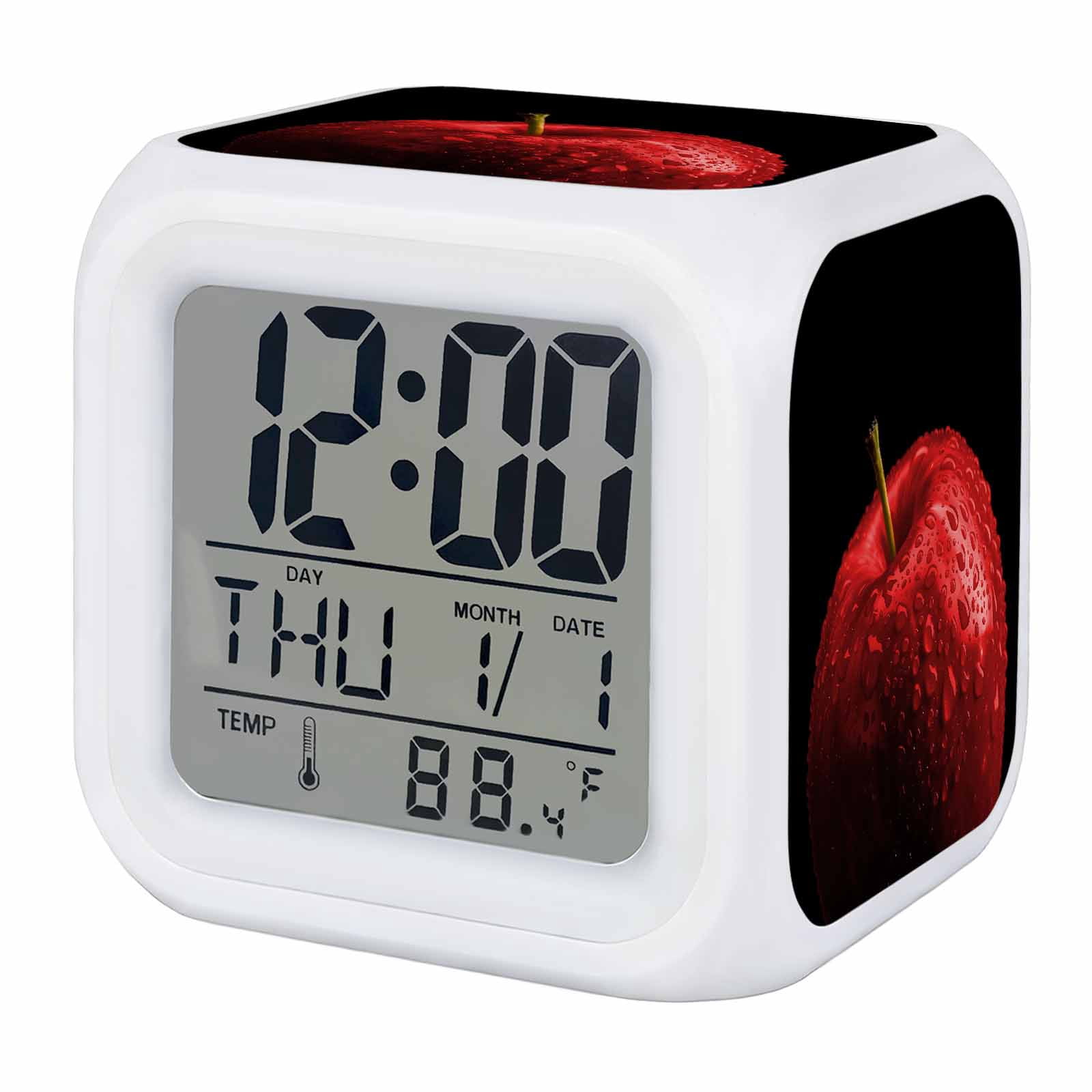 Alarm Clocks Red Fruit Digital Clock 7 Color LED Night Light Silent Non ...