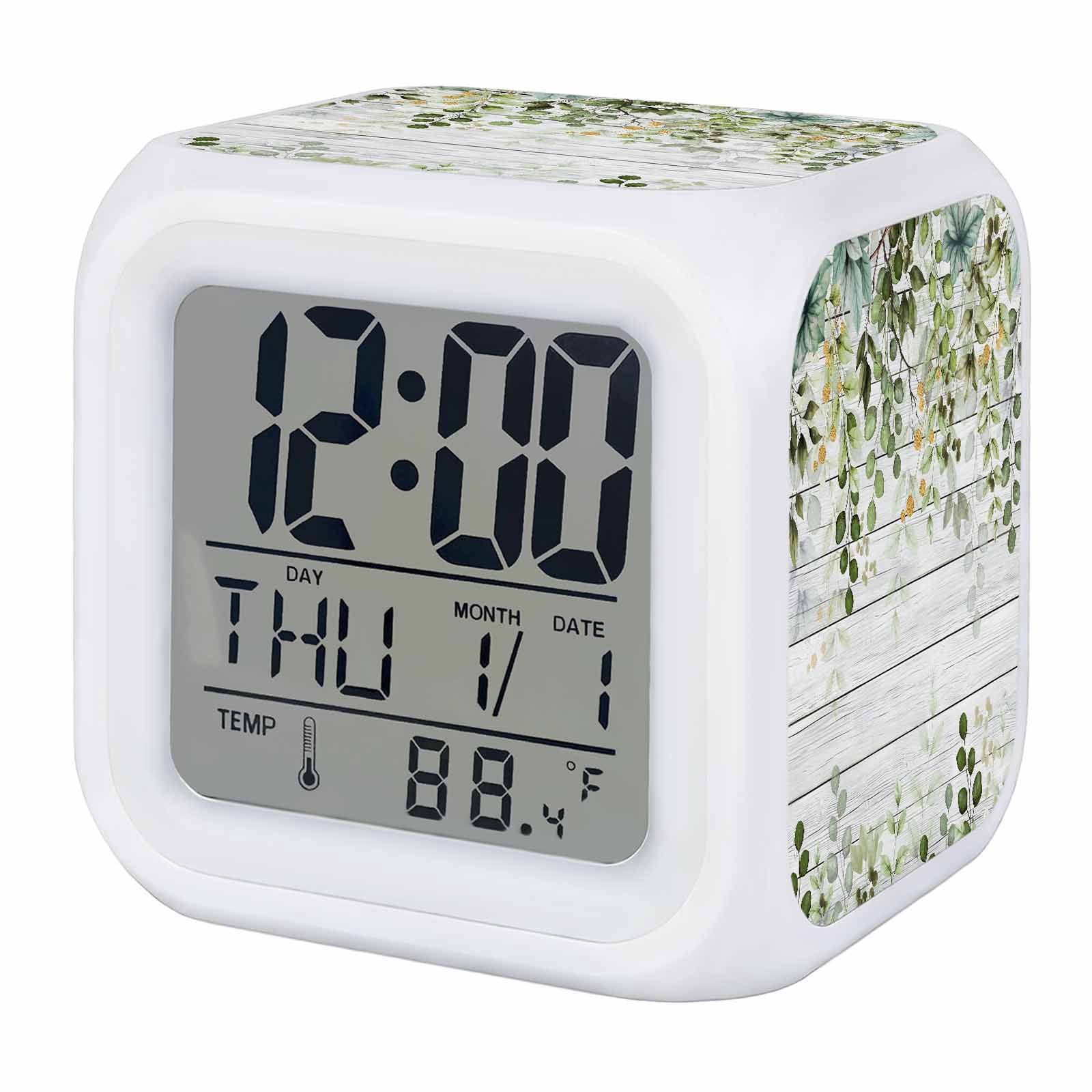 Alarm Clocks Sage Green Eucalyptus Leaves Digital Clock 7 Color LED ...