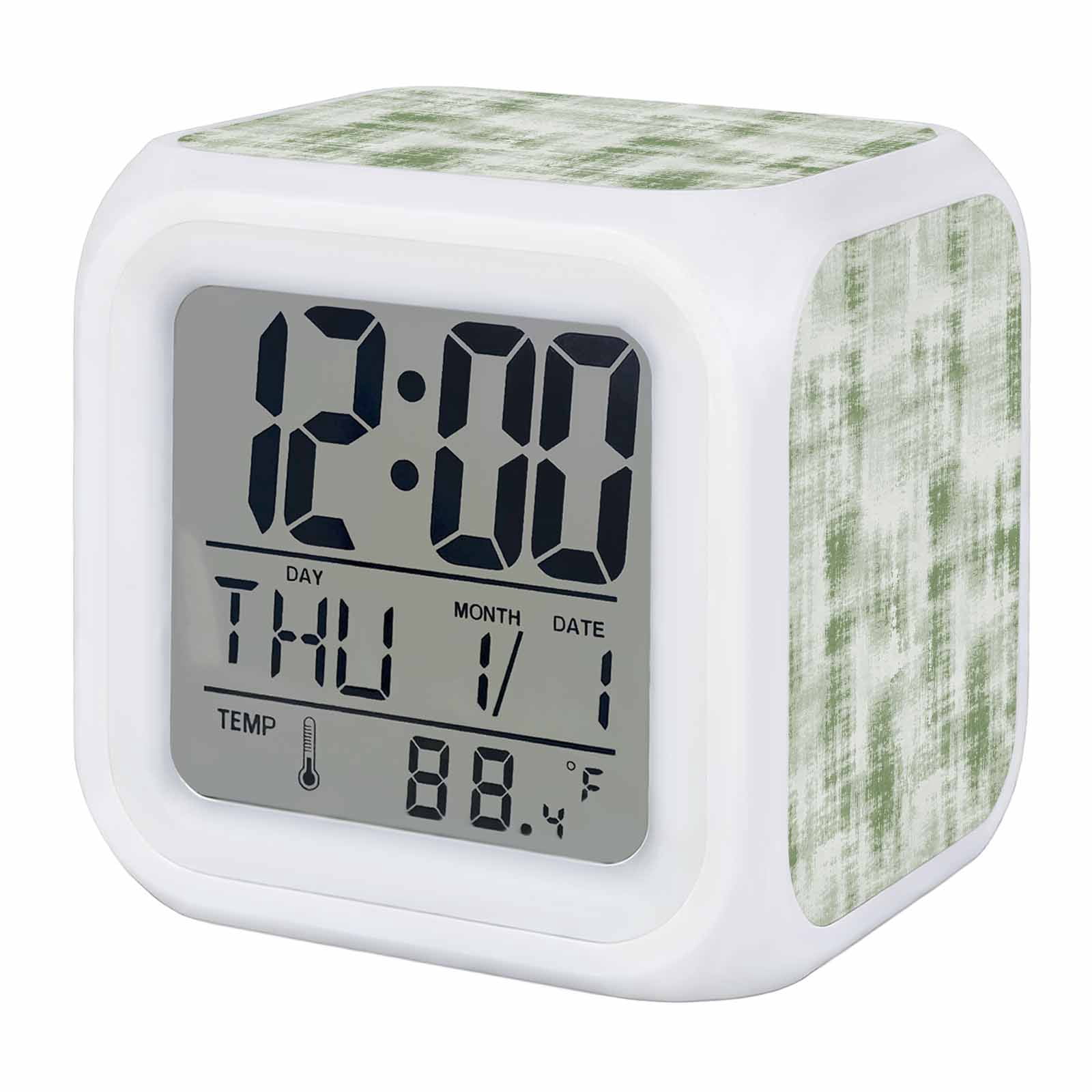 Alarm Clocks Sage Green Tie-dye Digital Clock 7 Color LED Night Light ...