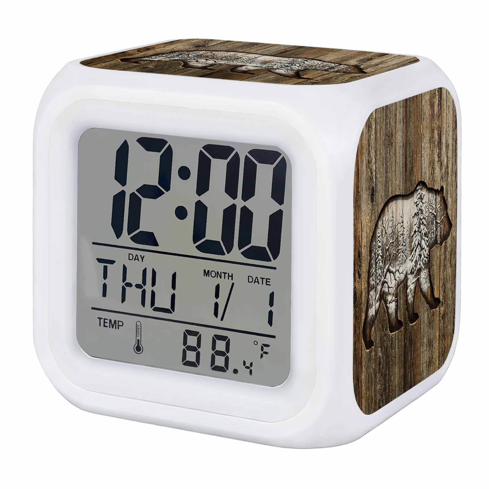 Alarm Clocks Snowy Forest Bear Digital Clock 7 Color LED Night Light ...